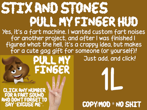 Second Life Marketplace - ~S&S~ Pull My Finger HUD Second Life Marketplace - ~S&S~ Pull My Finger HUD